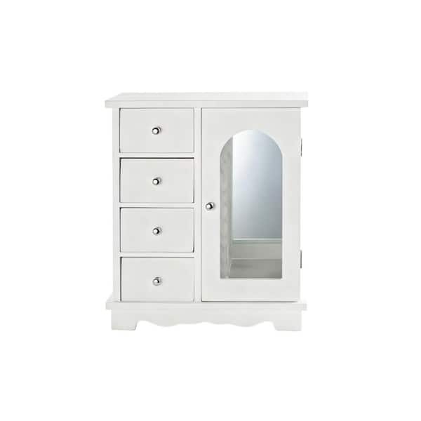 White Rectangular Wood Jewelry Box with 4 Drawers and Swing Door ...