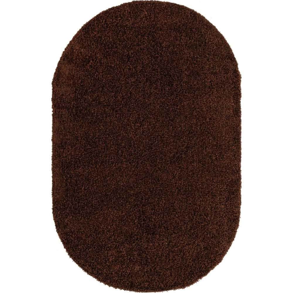 Unique Loom Solid Shag Chocolate Brown 3 ft. 3 in. x 5 ft. 3 in. Area ...