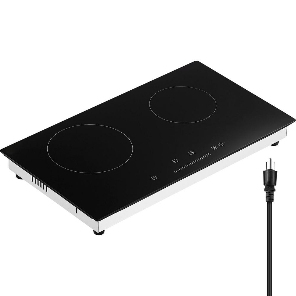 SKYSHALO Electric Cooktop, 24 in. 2 Burners Built-in Electric Stove Top, 1800 W Ceramic Top ...