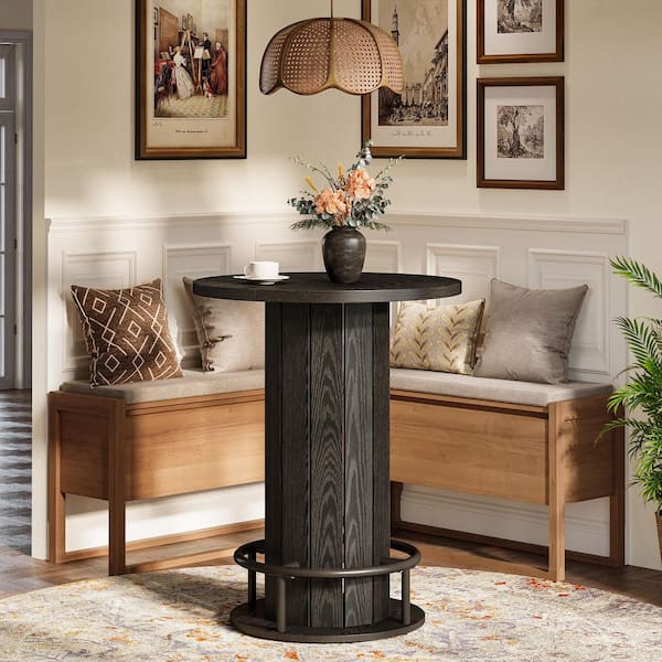 BYBLIGHT Moronia Farmhouse Round Black Wood 31.5 in. Pedestal Dining ...