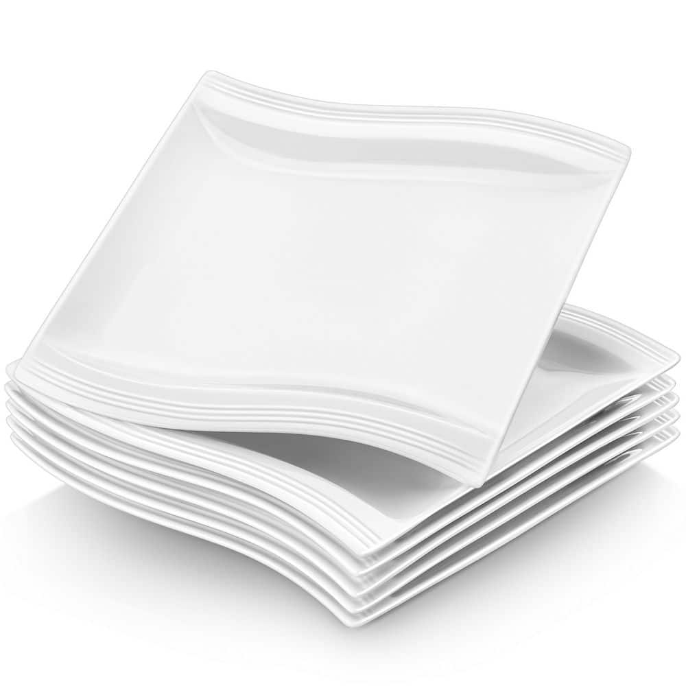 MALACASA Flora 6-Piece 10.25 in. Dinner Plates Ivory White Wave Shaped ...