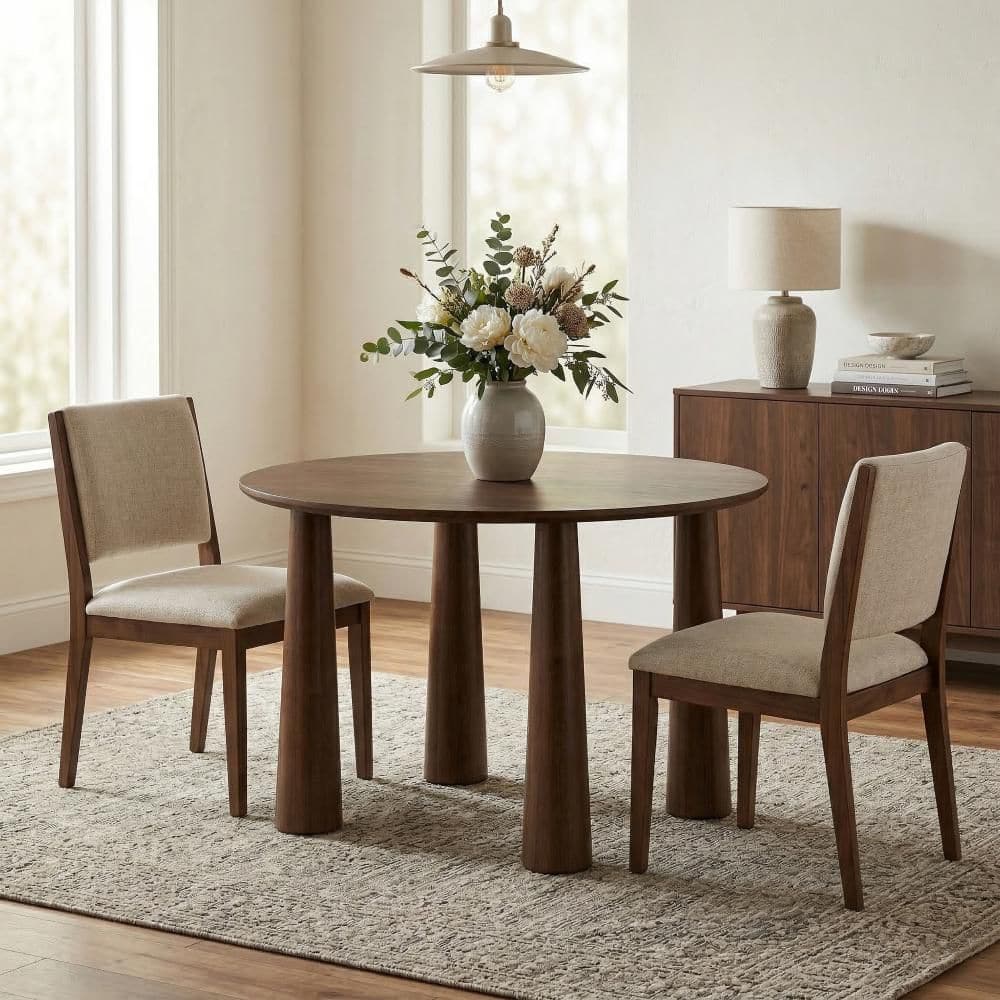 Dovelina Kathleen Walnut Round Wood Top 45 in. 4 Legs Dining Table ...