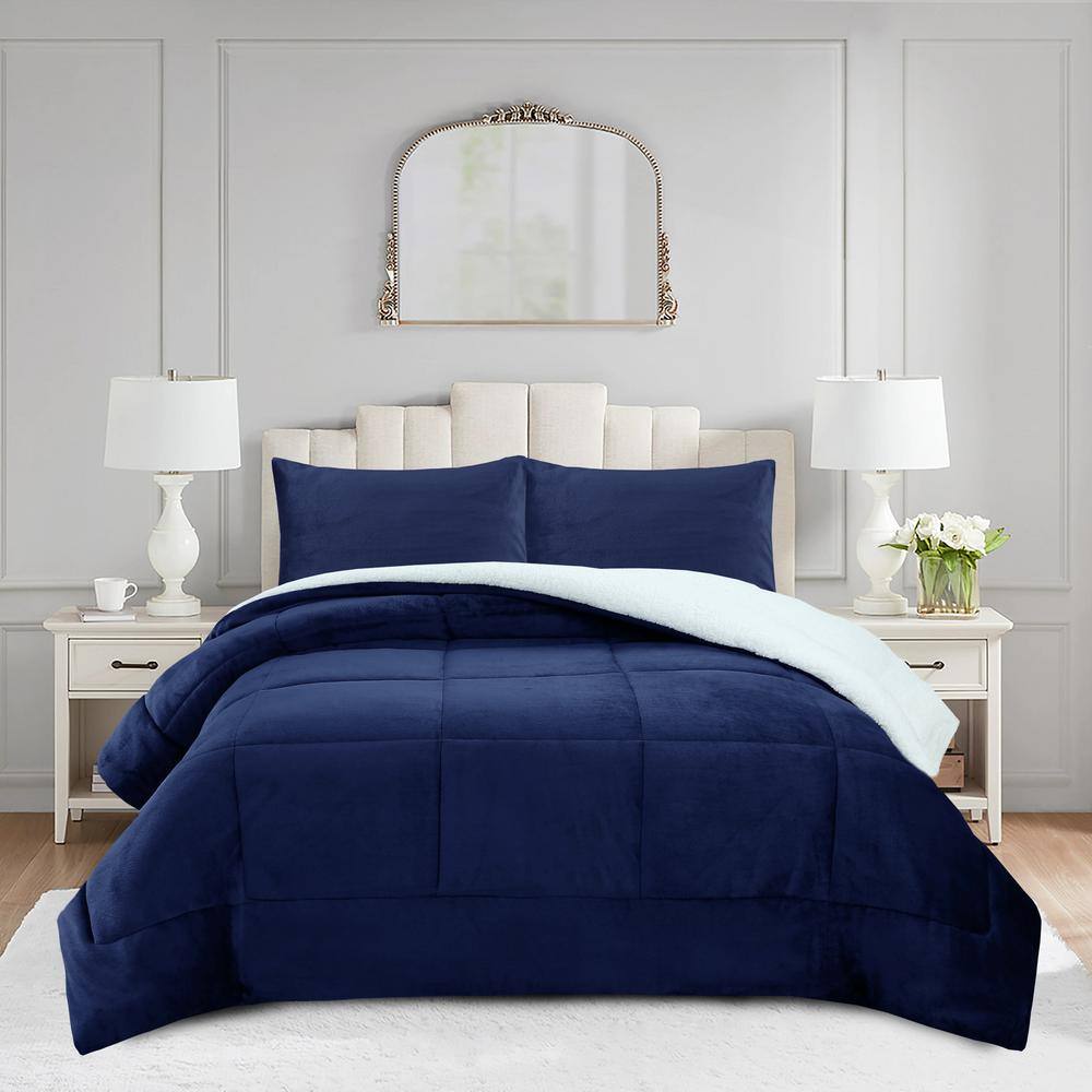 MarCielo MEB515 Blue Plaid Queen Size Polyester Soft Plush Sherpa ...