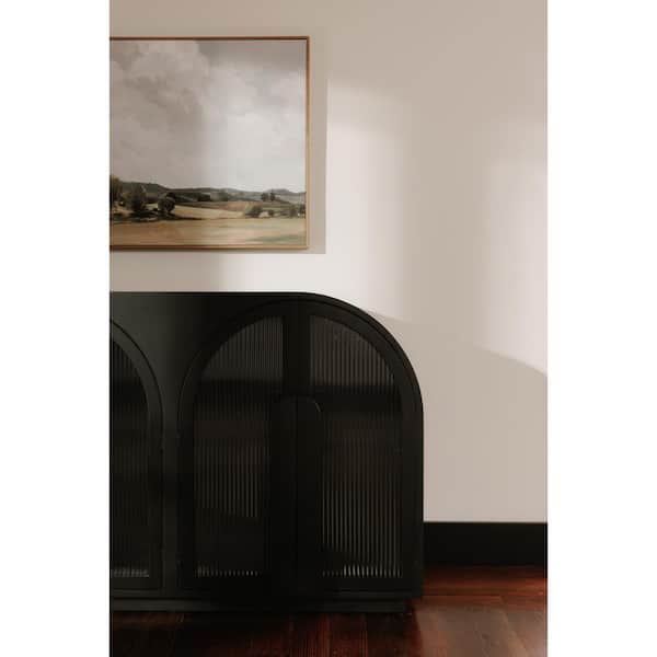 NADAAL STUDIOS Theron Black MDF Buffet with Tempered Reed Glass Doors ...