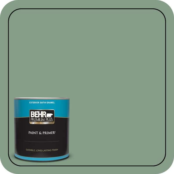 BEHR PREMIUM PLUS 1 qt. #S410-5 Track Green Satin Enamel Exterior Paint ...