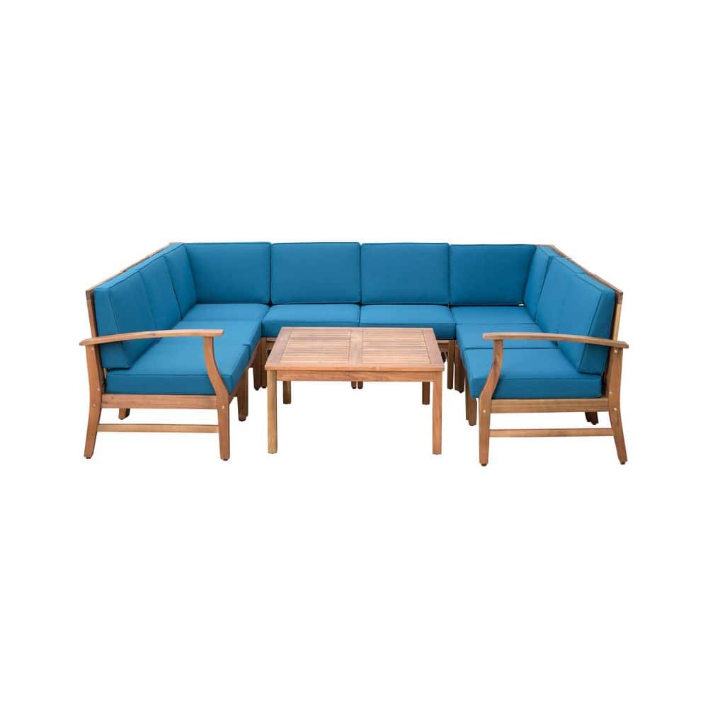 Noble House Giancarlo Teak Finish 9-Piece Wood Outdoor Sectional Set ... Noble House Giancarlo Teak Finish 9-Piece Wood Outdoor Sectional Set ...