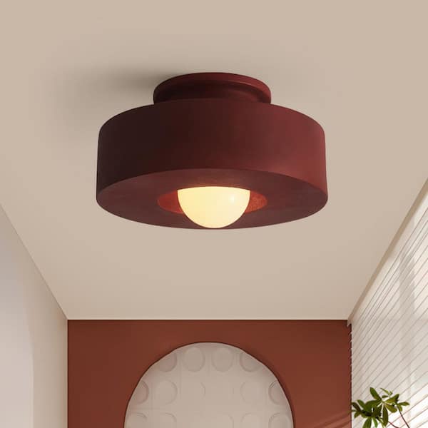 HUOKU 11.6 in. W 1-Light Matte Red Round Semi-Flush Mount Light for ...