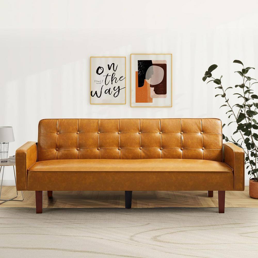 WONDER COMFORT Modern 38 in. Brown Twin Size Faux Leather Sofa Bed ...