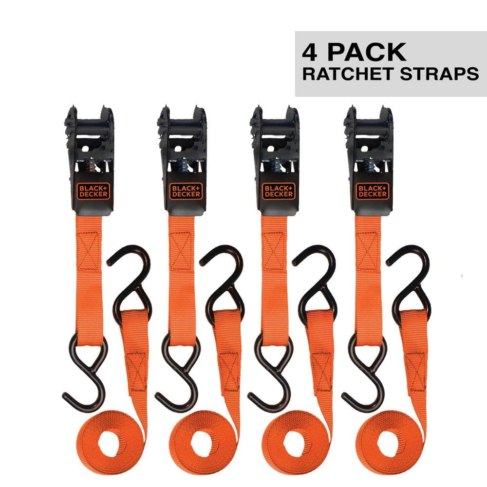 BLACK+DECKER 10 ft. x 1 in. Light Duty Ratchet Tie-Down Straps, 900 LB ...