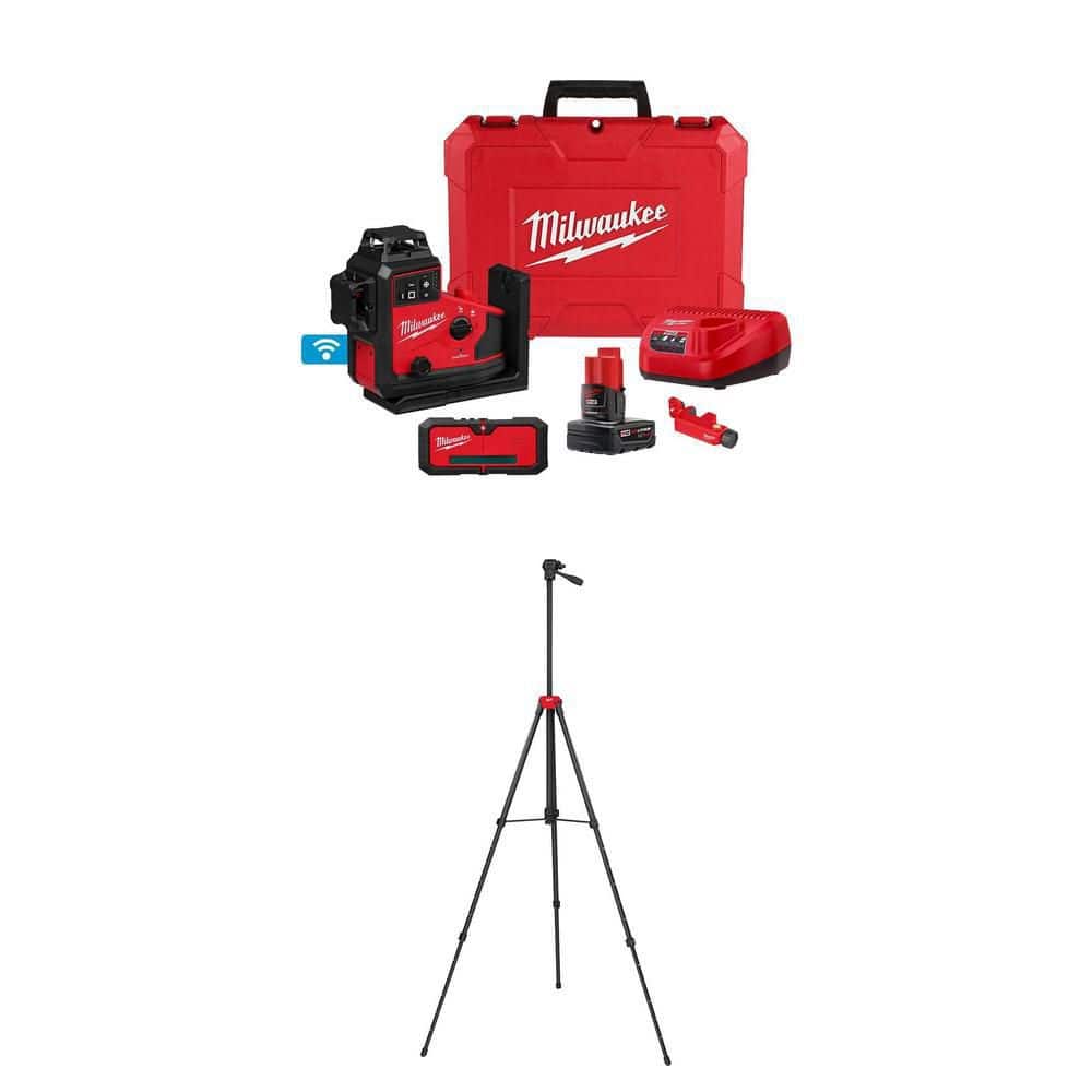 Milwaukee M12 12-Volt 125 ft. Green 360 Deg. 3-Plane Laser Level and 72 ...