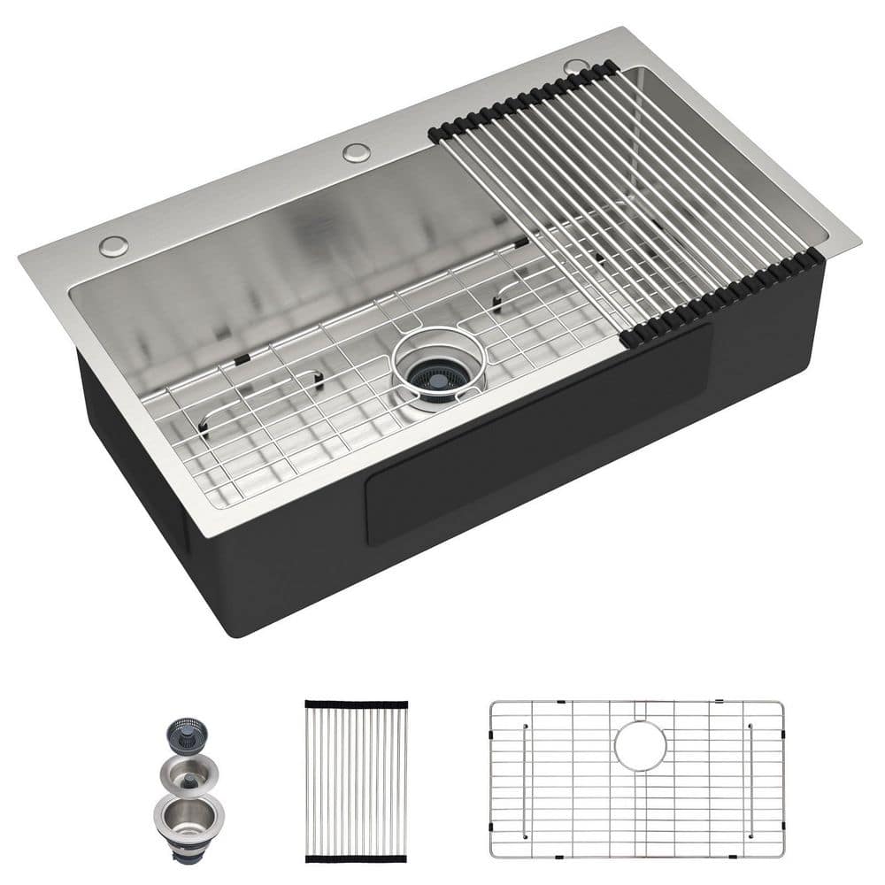Dcolora 33"x19" Drop In Kitchen Sink, Heavy Duty 16 Gauge 304 Stainless ...