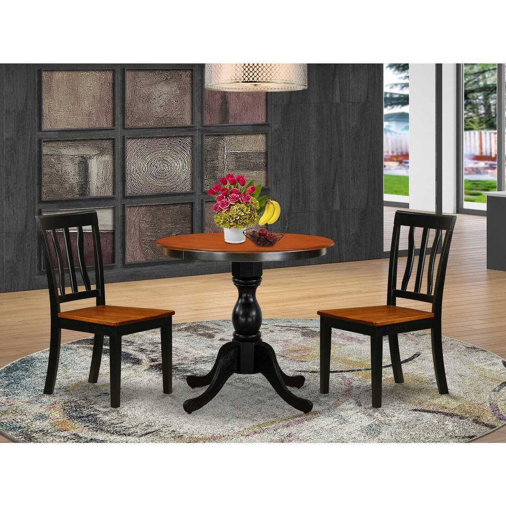 East West Furniture 3-Piece Black and Cherry Finish Solid Wood Top - Dining Room Set - Seats 4 ...