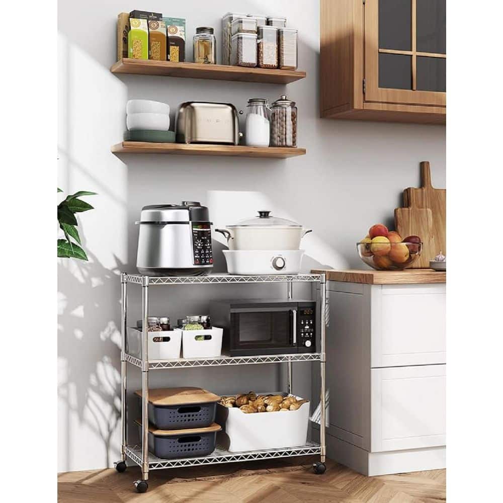 Otryad Heavy Duty 3-Shelf Shelving with Wheels, Adjustable Storage ...