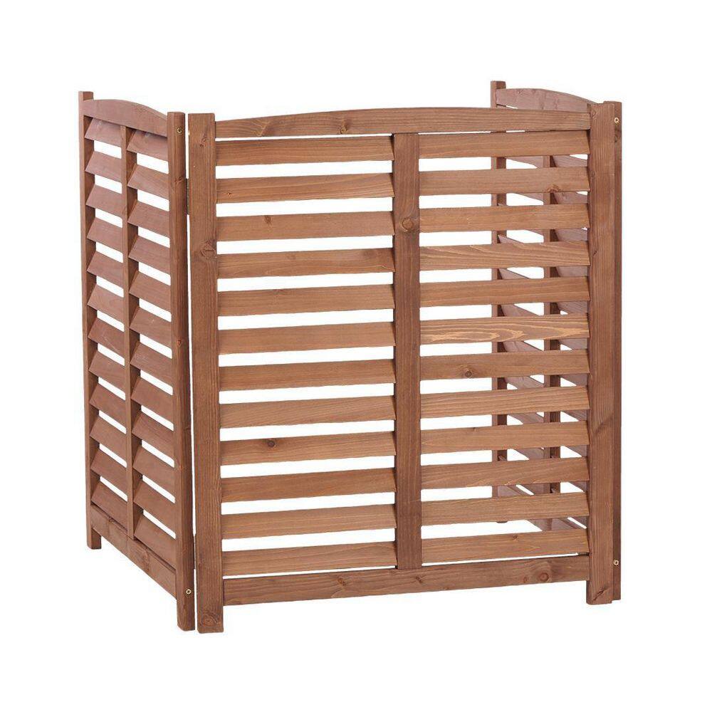 32 in. W x 38 in. H Brown Solid Wood Outdoor Privacy Fence for Air ...