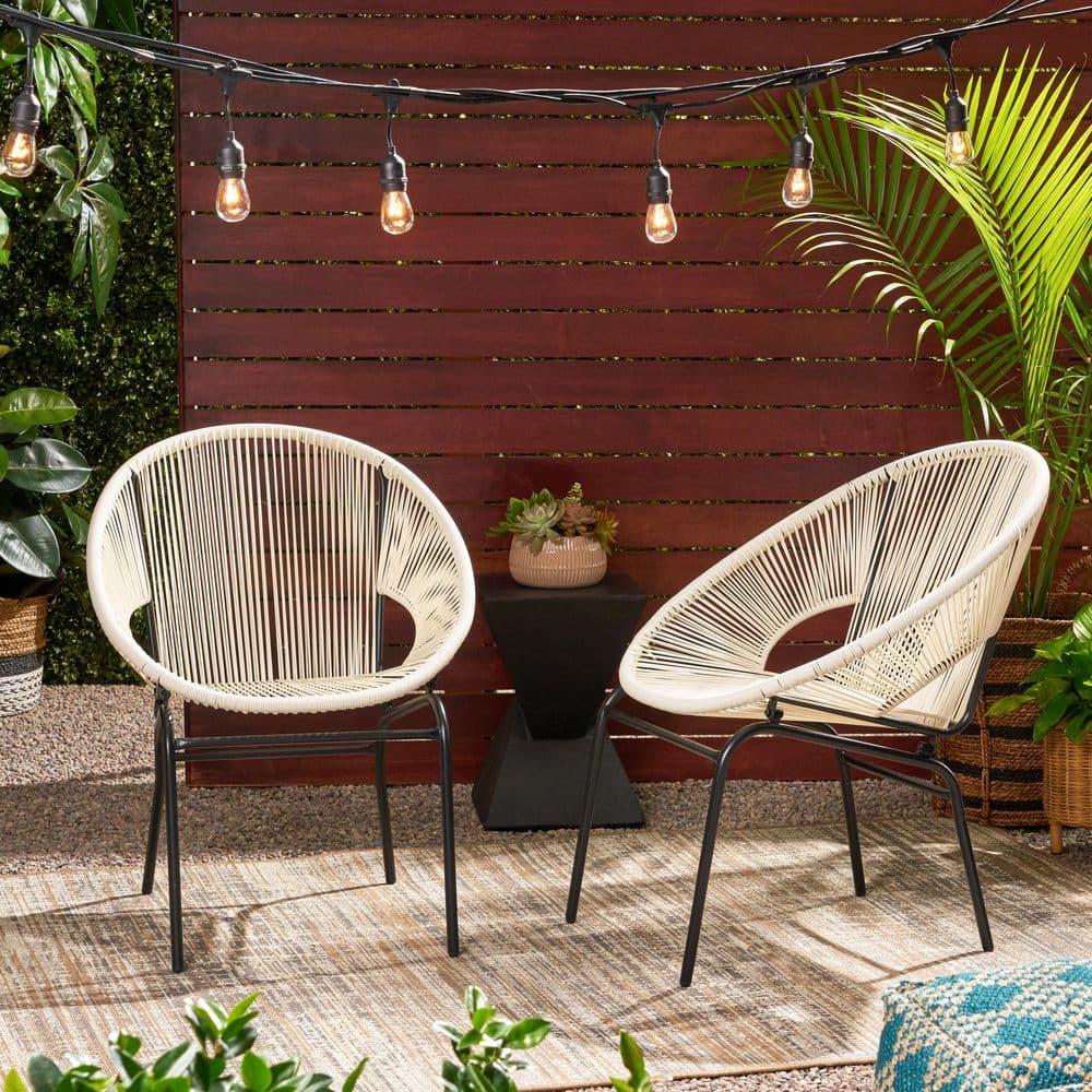 Wicker Outdoor Patio Lounge Chairs Club Chairs in White Set of 2 WCC ...