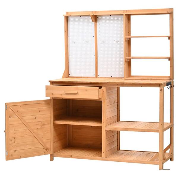 JUJABU 50.2 in. Countertop Natural Wood Fir Wood Potting Bench Garden ...