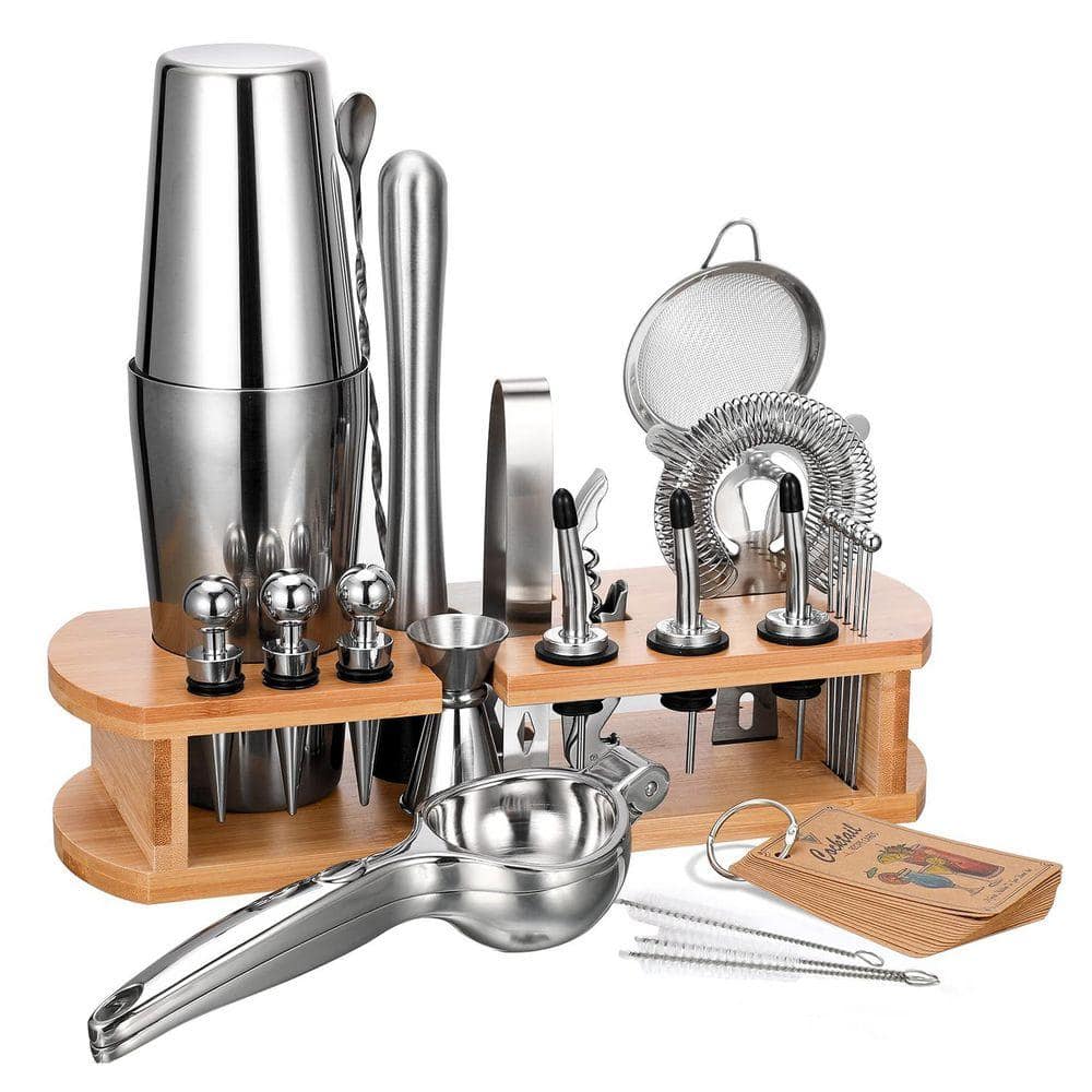 Lynzavix 24-Piece Stainless Steel Cocktail Shaker Set with Stand ...