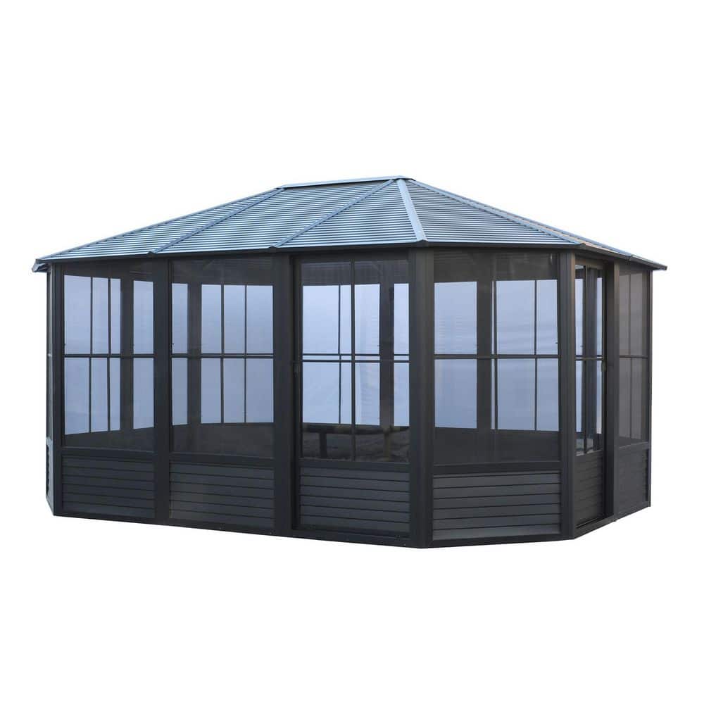 Gazebo Penguin 12 ft. x 15 ft. Florence Solarium Metal Roof Black ...
