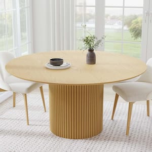 Lirago Round Walnut Wood 52 in. Column Base Dining Table Seats 6 HD ...