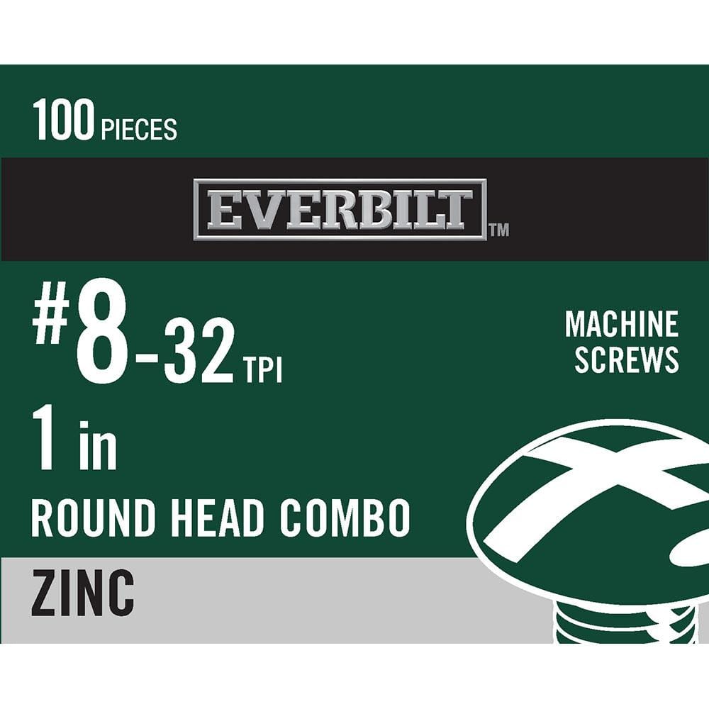 Everbilt #8-32 x 1 in. Combo Round Head Zinc Plated Machine Screw (100 ...