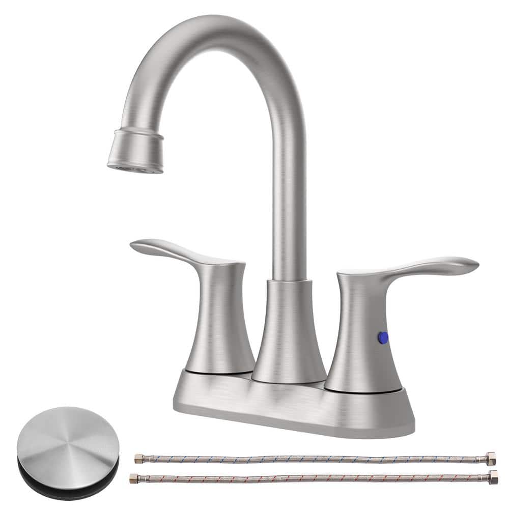 GELE 4 in. Centerset Double Handle High Arc Bathroom Faucet with Drain ...