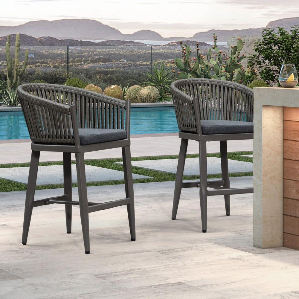 PURPLE LEAF Modern Aluminum PE Rattan Counter Height Outdoor Bar Stool ...