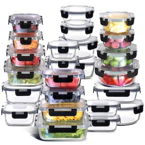 EATEX 12-Pack Glass Food Storage Containers with Lids EX-GC-12PC-BLK ...