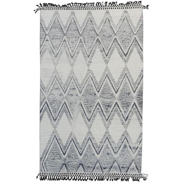 EORC Ivory Hand-Knotted Wool Contemporary Marrakech Handspun Area Rug ...