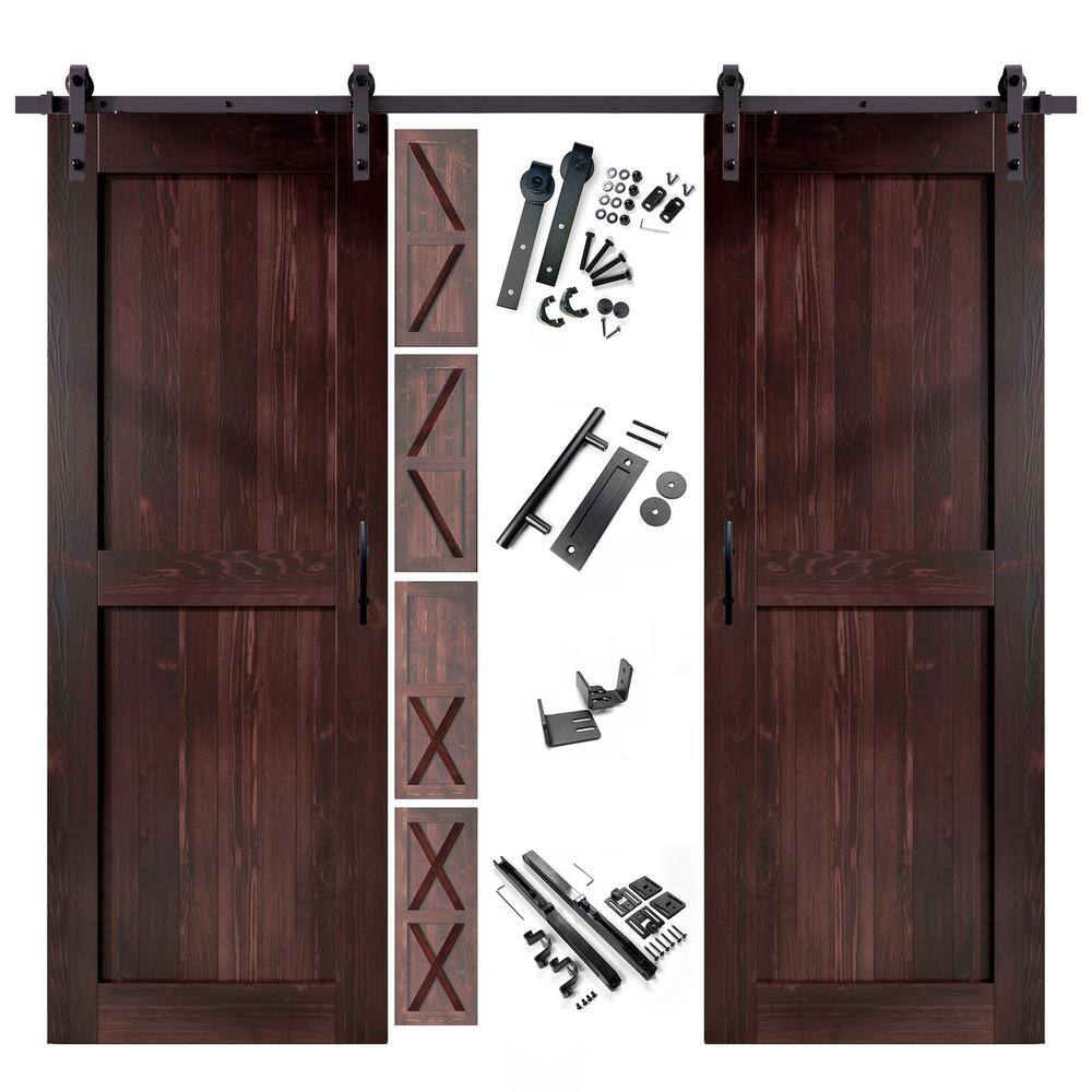 HOMACER 40 in. x 80 in. 5-in-1 Design Red Mahogany Double Pine Wood ...