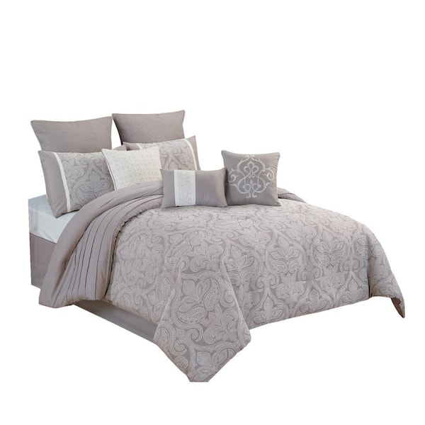 Benjara 9-Piece White Medallion Microfiber Queen Comforter Set BM225210 ...