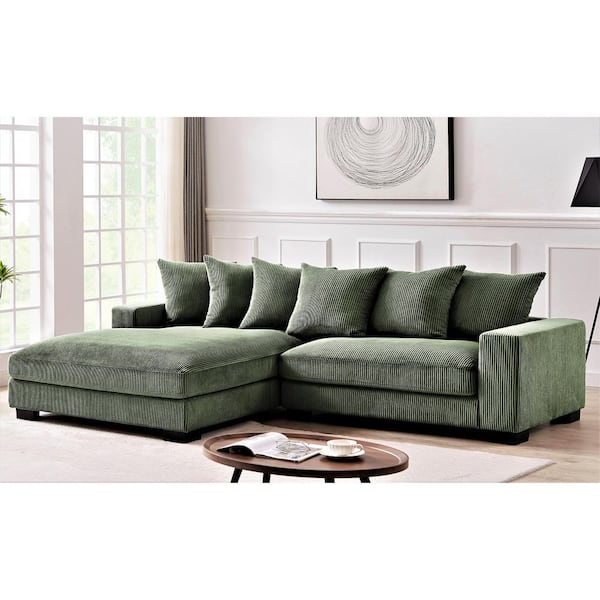 US Pride Furniture Payan 102.4 in W Square Arm 2 piece L Shaped Polyester Corduroy Left Facing Sectional Sofa in. Dark Green HD S0175L