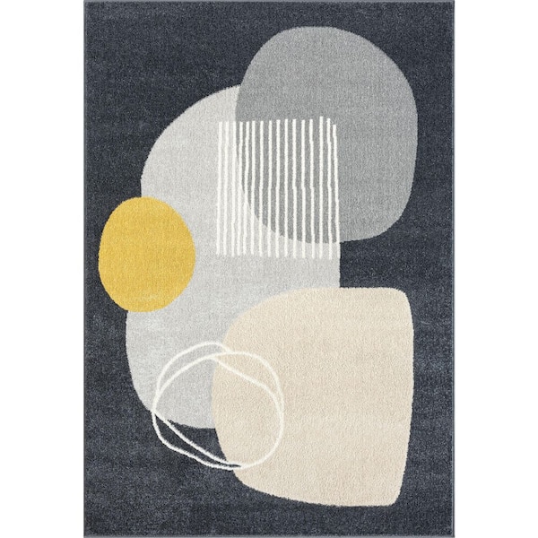 Abani Deco Grey 4 ft. x 6 ft. Abstract Polypropylene Area Rug DEC130B-4 ...