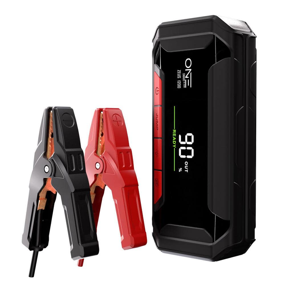 One Smart Consumer Electronics Gear 1200A 12V Portable Jump Starter Up to 7L Gas and 5L Diesel Engines Built In 12000 mAh USB Power Bank with Hard Case OAJS 1201 The Home Depot