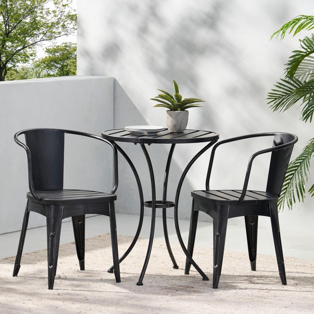 Colmar 3-Piece Modern Black and Silver Metal Bistro Set-Weather ...