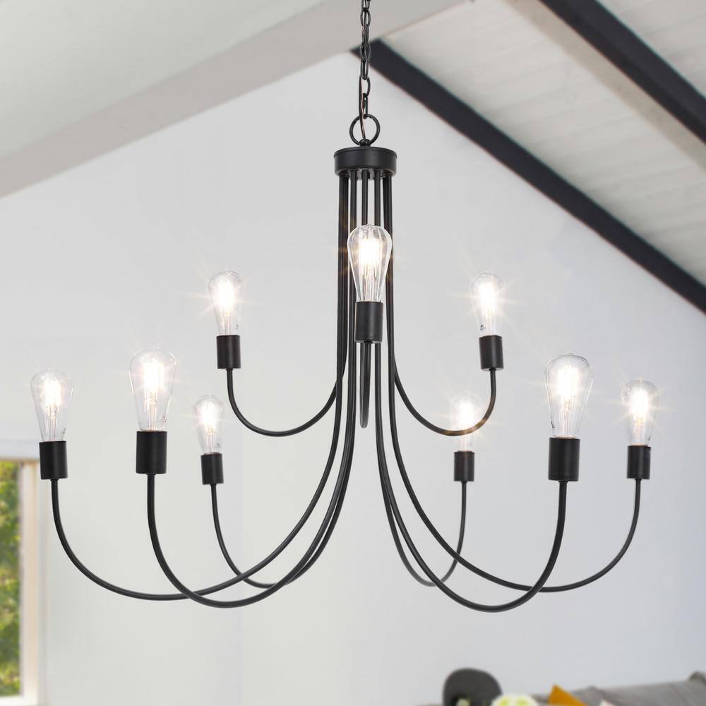 Reviews for LNC Modern 9-Light Black Oversized Island Chandelier ...