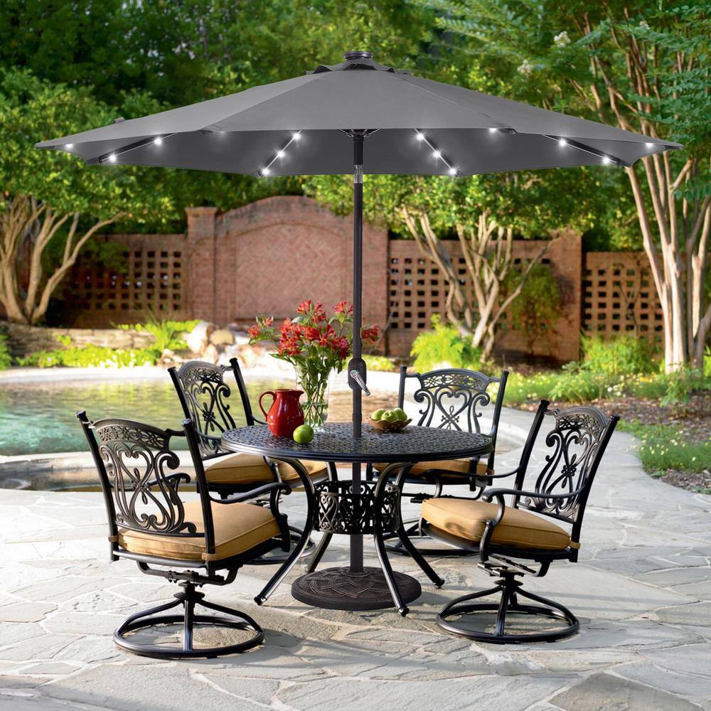 Sonkuki 9 ft. Market Solar Lighted LED and Tilt Button Outdoor Table ...