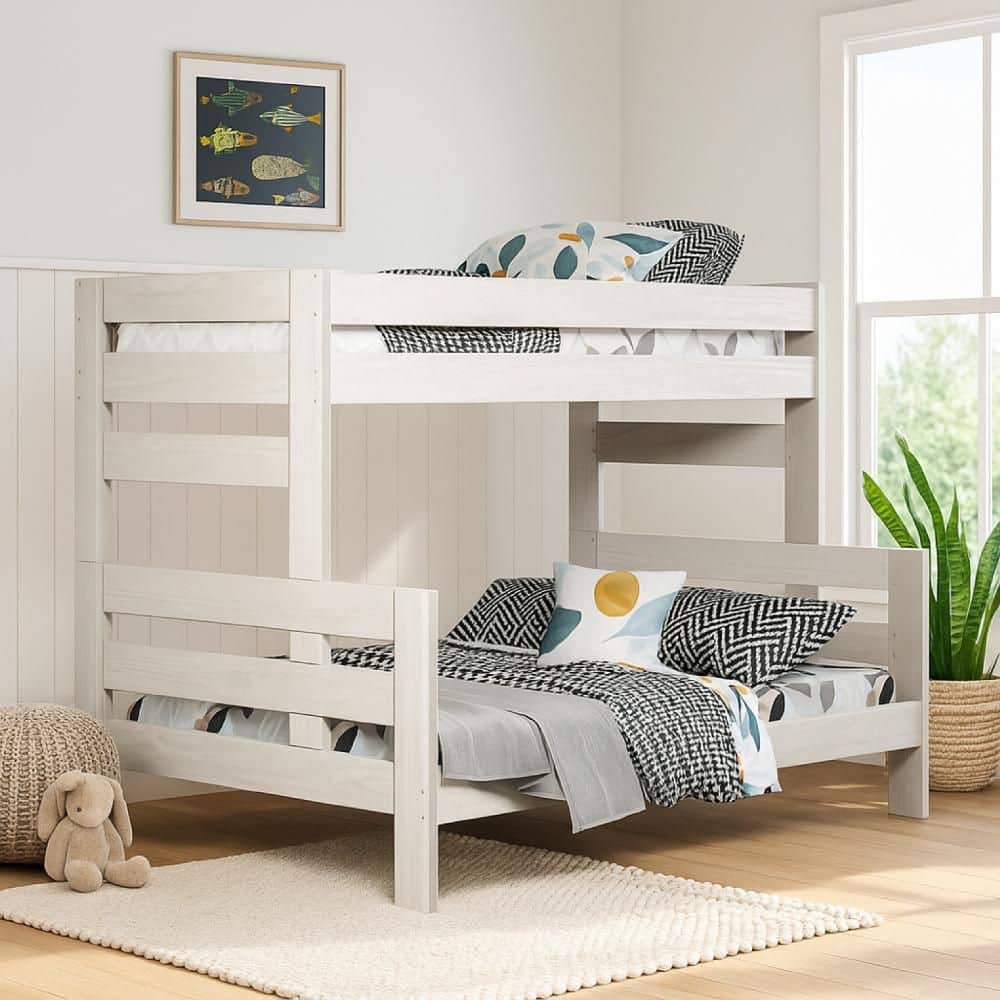 Benjara Damie White Twin/Full Bunk Bed with Ladder BM321096 - The Home ...