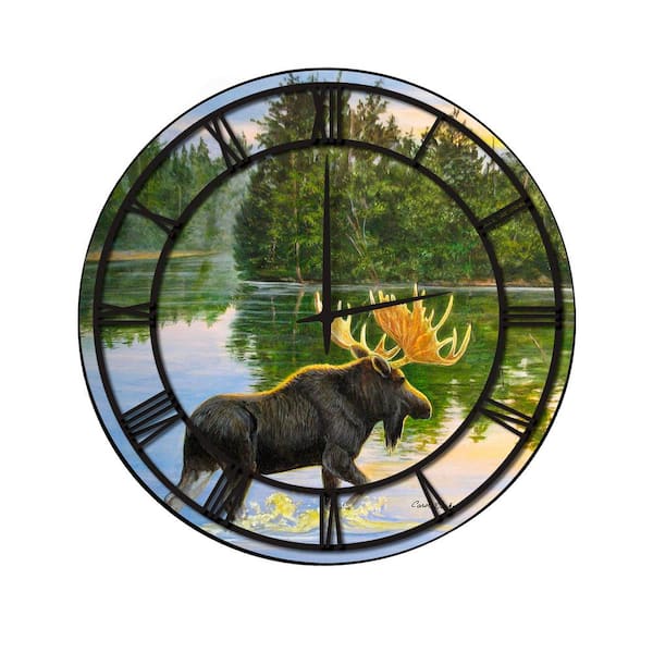 "Lake Moose" Full Coverage Art and Black Numbers Imaged Wall Clock CL ...