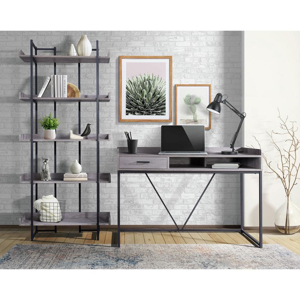 Picket House Furnishings Peyton 32 in. Tall Grey Wood/Metal 5-Shelf ...