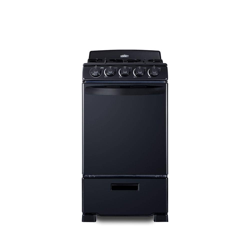 Summit Appliance 20 in. 2.3 cu. ft. Gas Range in Black with 4 Burners ...