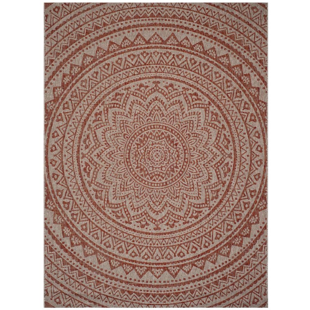 SAFAVIEH Courtyard Light Beige/Terracotta 8 ft. x 11 ft. Geometric ...