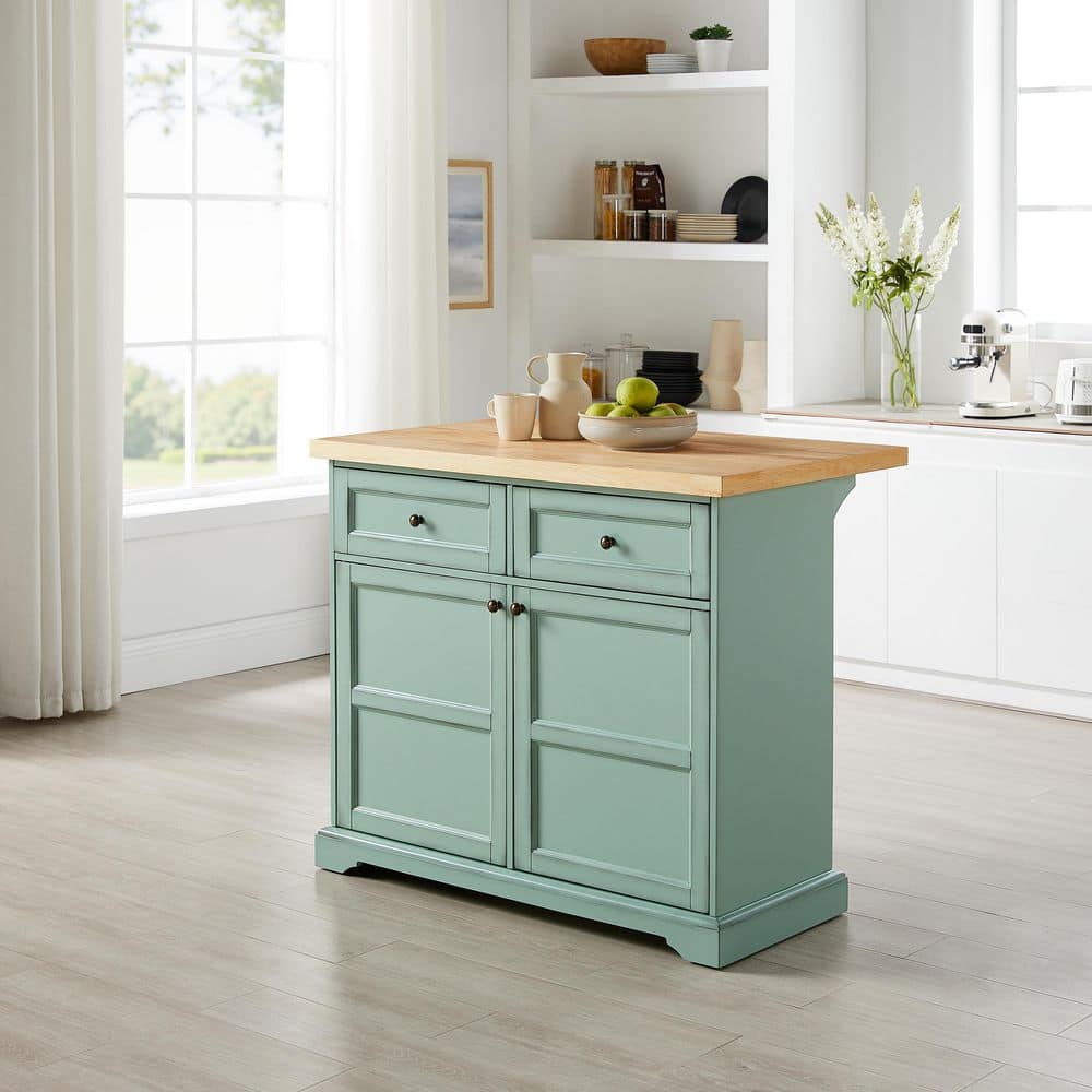 CROSLEY FURNITURE Holbrook Distressed Seafoam Wood 42 in. Kitchen ...