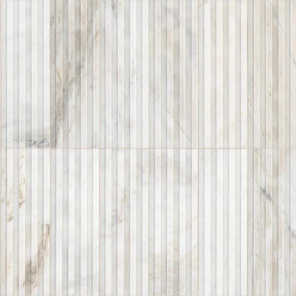 MSI Arabescato Venato White Fluted 4 in. x 12 in. Honed Marble Mosaic ...