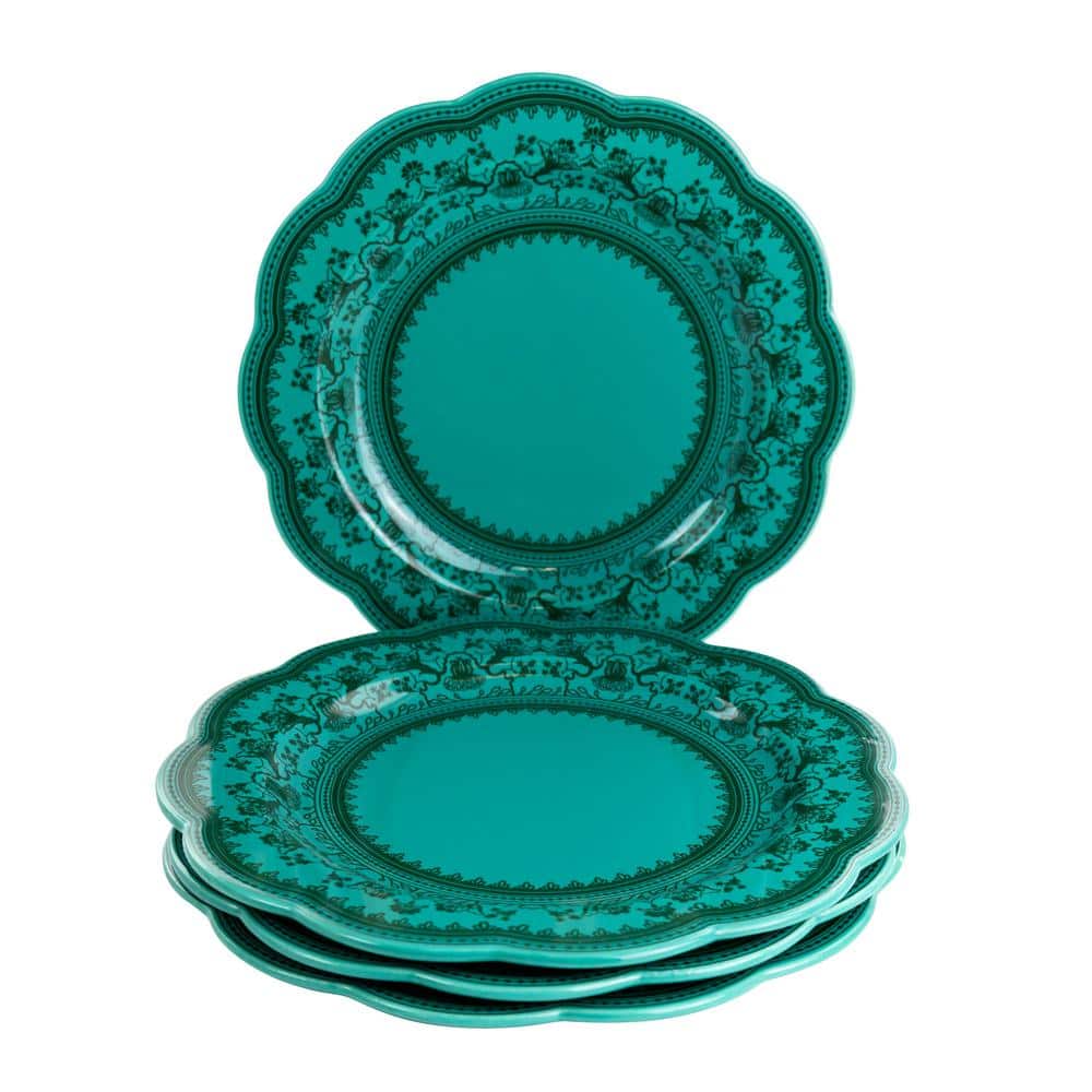 GIBSON elite Medallion 4 Piece 10.6 in. Turquoise Stoneware Scalloped ...