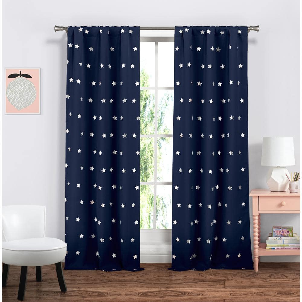 lala + bash Navy Jacquard Thermal Blackout Curtain - 38 in. W x 84 in ...