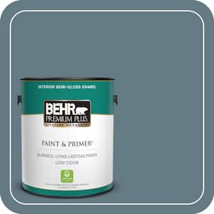 BEHR PREMIUM PLUS 8 oz. #540F-5 Smokey Blue Semi-Gloss Interior ...