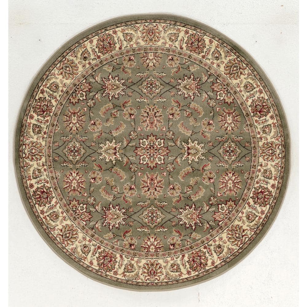 RADICI USA Como Sage 5 ft. Round Traditional Oriental Floral Area Rug ...