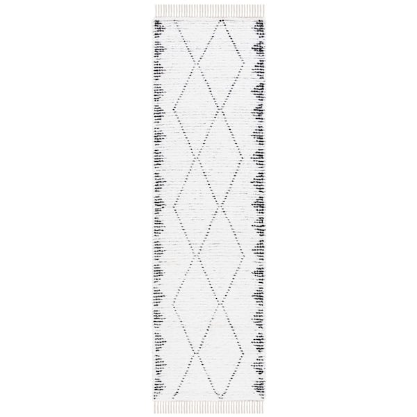 SAFAVIEH Casablanca 2 ft. x 8 ft. Ivory/Black Border Diamond Runner Rug ...