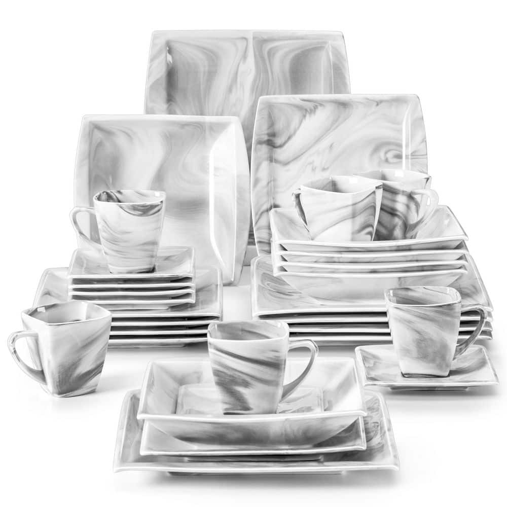 vancasso 30-Piece Marble Grey Porcelain Dinnerware Set (Service for 6 ...