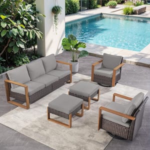 moosprr CubeEdge 4-Piece Brown Wicker Patio Conversation Set with ...